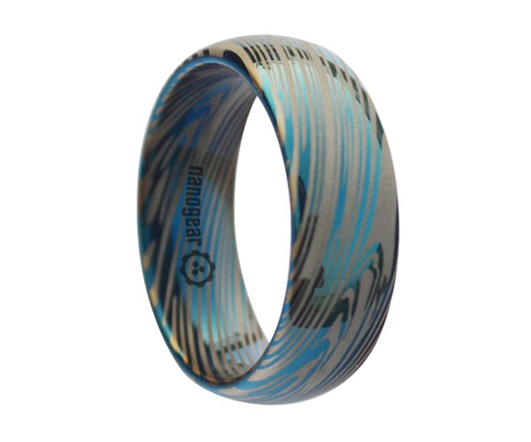 Rounded tungsten carbide ring "DAMASCUS BLUE" (NGTR-9331) | Tungsten ...